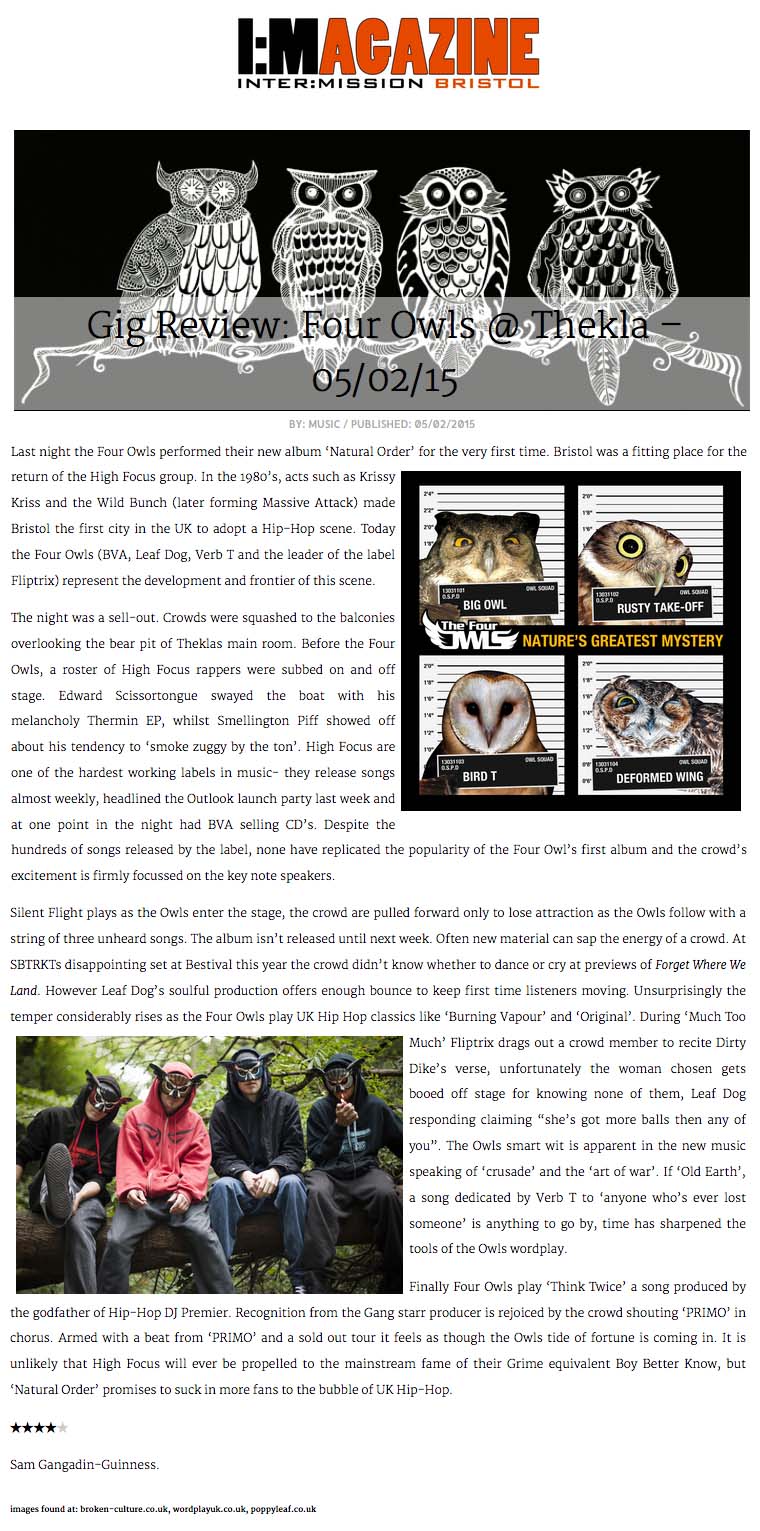 The Four Owls - Natural Order Tour - Intermission Bristol Gig Review ...