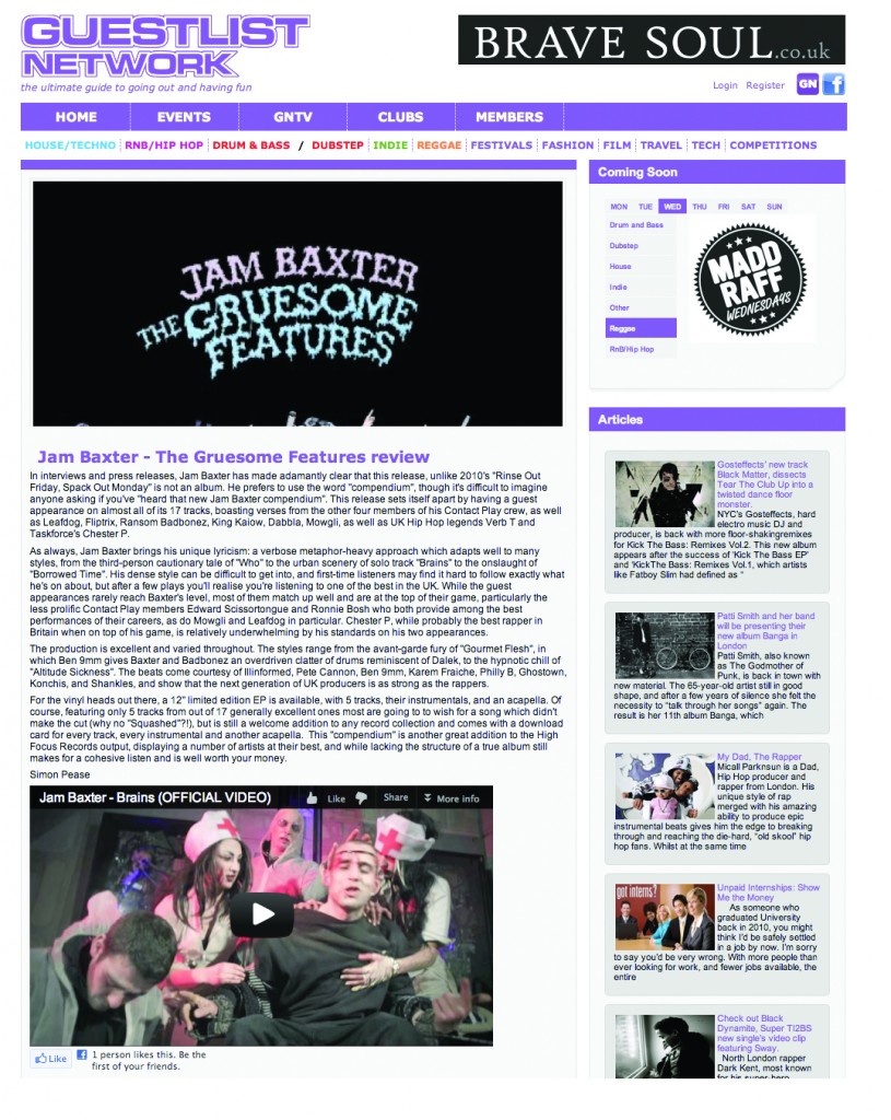 Jam Baxter - 'Gruesome Features' review on Guestlist - Official Website ...