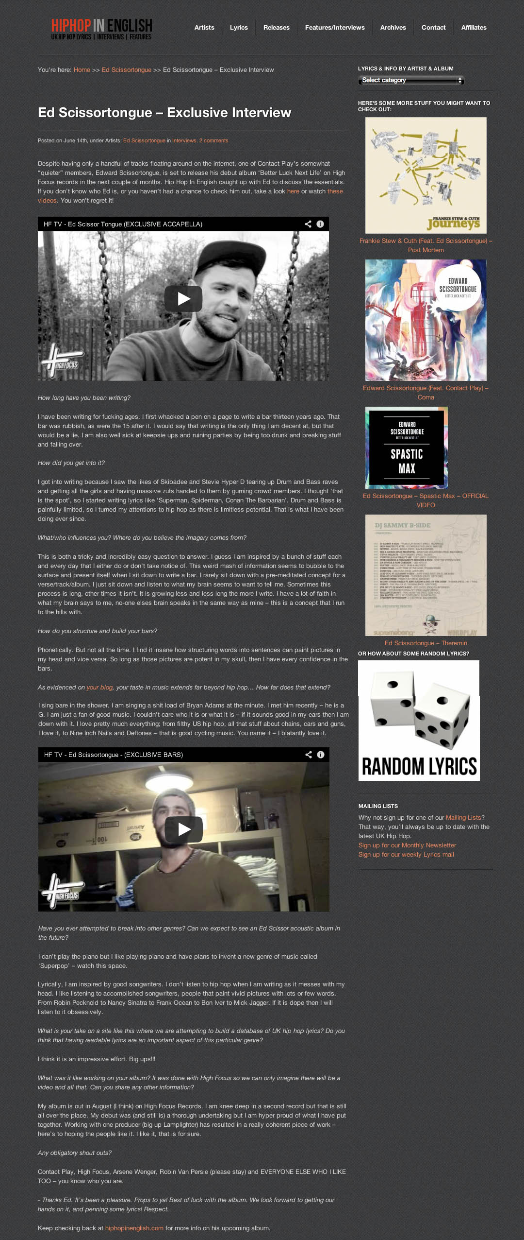 Edward Scissortongue - Interview on Hip Hop In English - Official ...