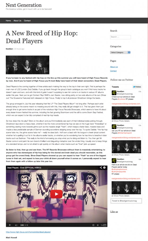 Dead Players - Next Generation Album Review - Official Website of High ...