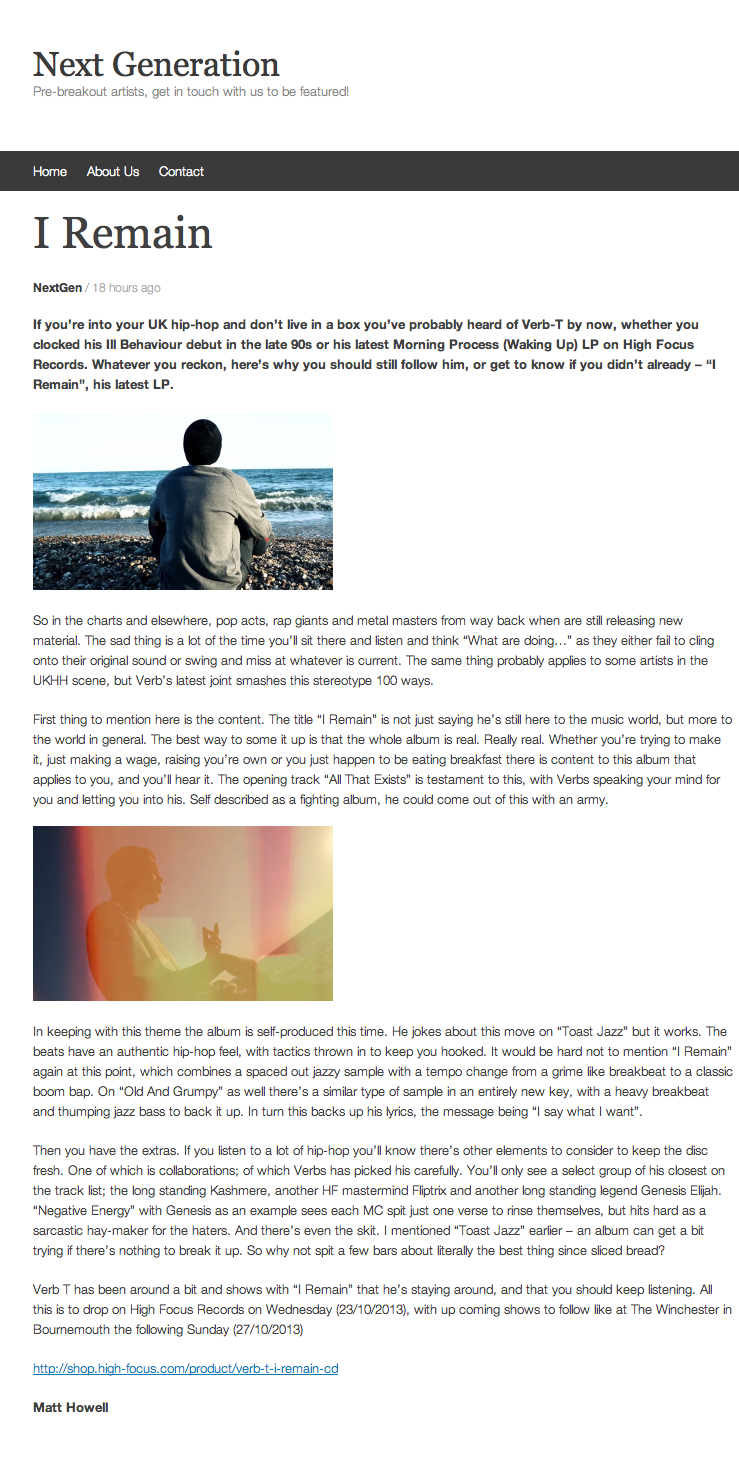 Verb T - I Remain - Next Generation Album Review - Official Website of ...