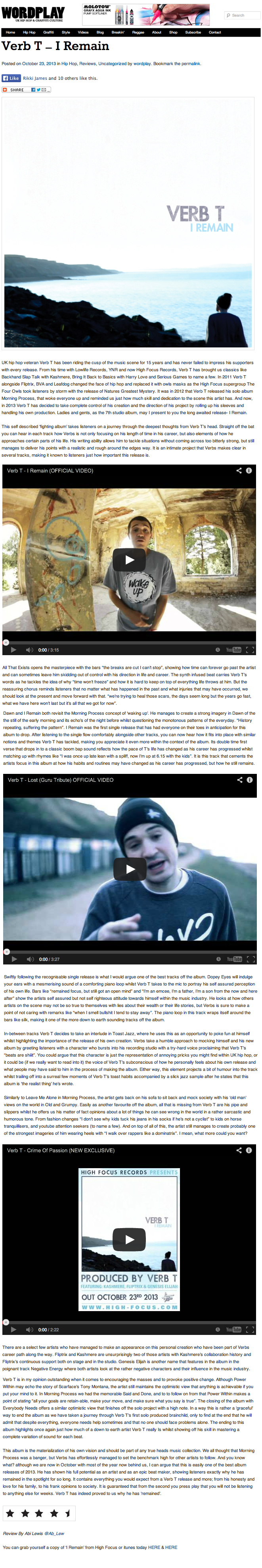Verb T - I Remain - Wordplay Magazine Album Review - Official Website ...