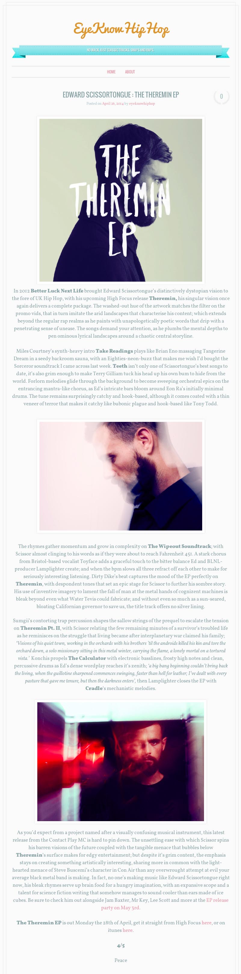 Edward Scissortongue - The Theremin EP - Eye Know Hip Hop Review ...