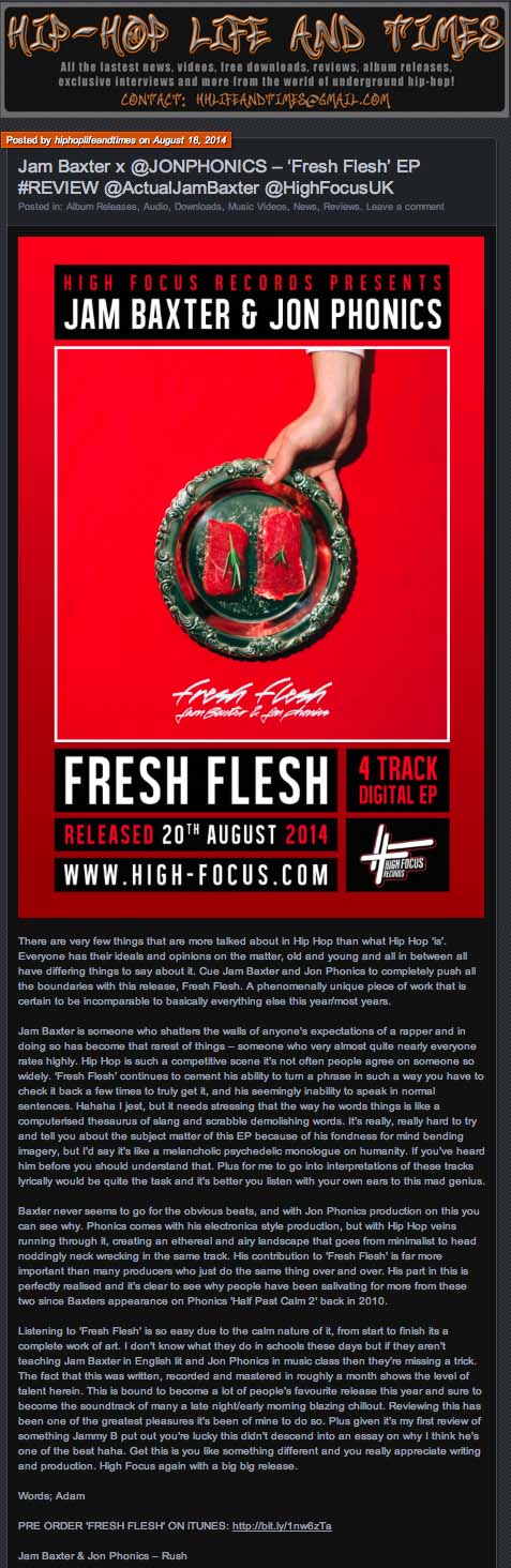 Jam Baxter & Jon Phonics - Fresh Flesh - Hip Hop Life & Times Review ...