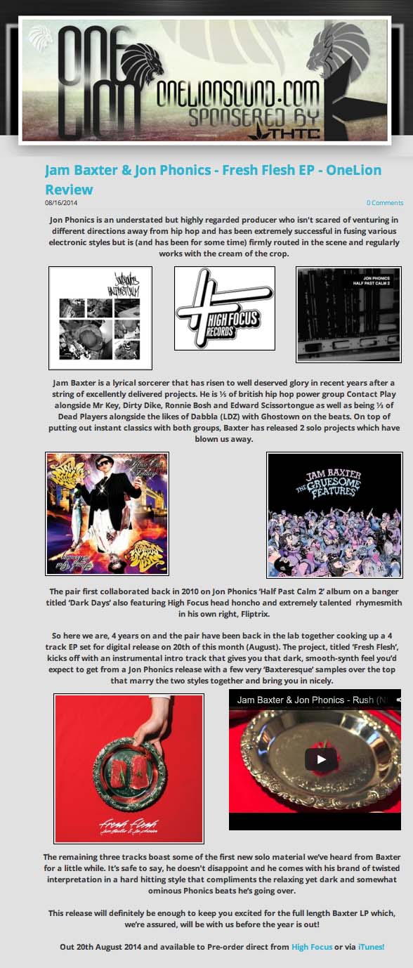 Jam Baxter & Jon Phonics - Fresh Flesh - One Lion Sound Review ...