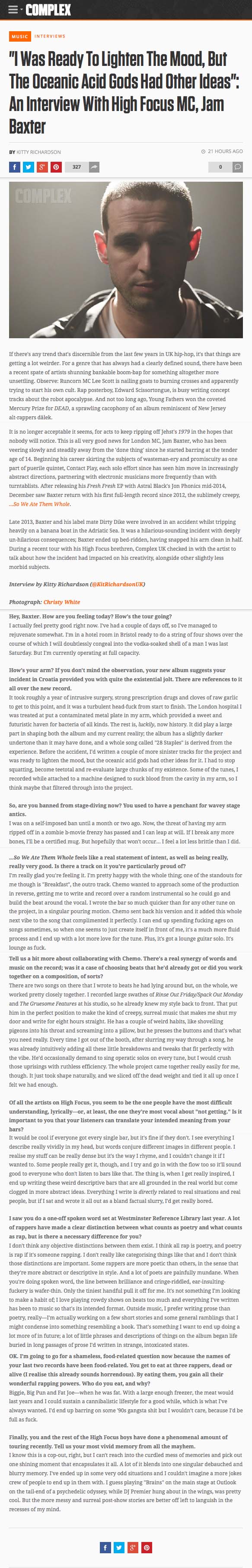 Jam Baxter - Exclusive Interview With Complex UK - Official Website of ...