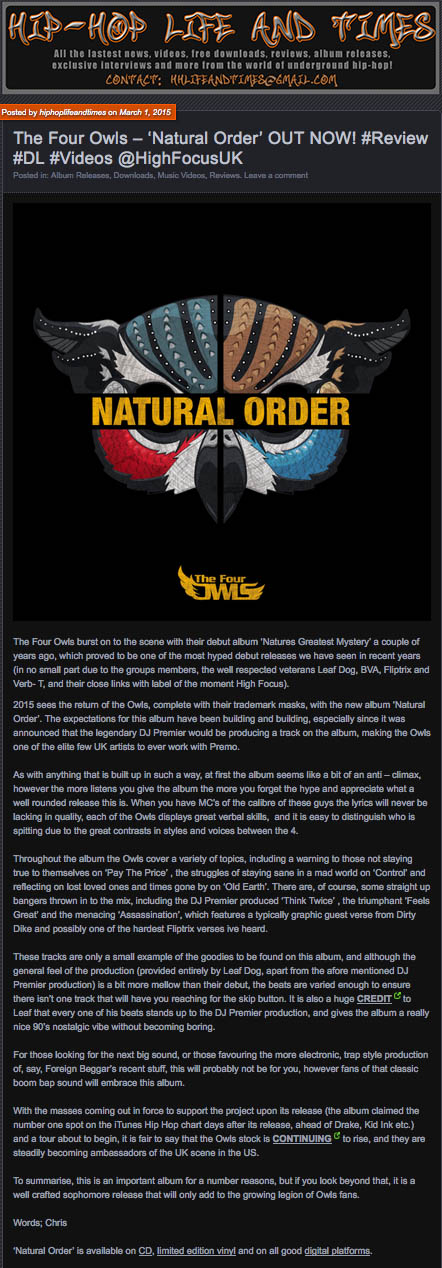 The Four Owls – Natural Order – Hip Hop Life & Times Album Review ...