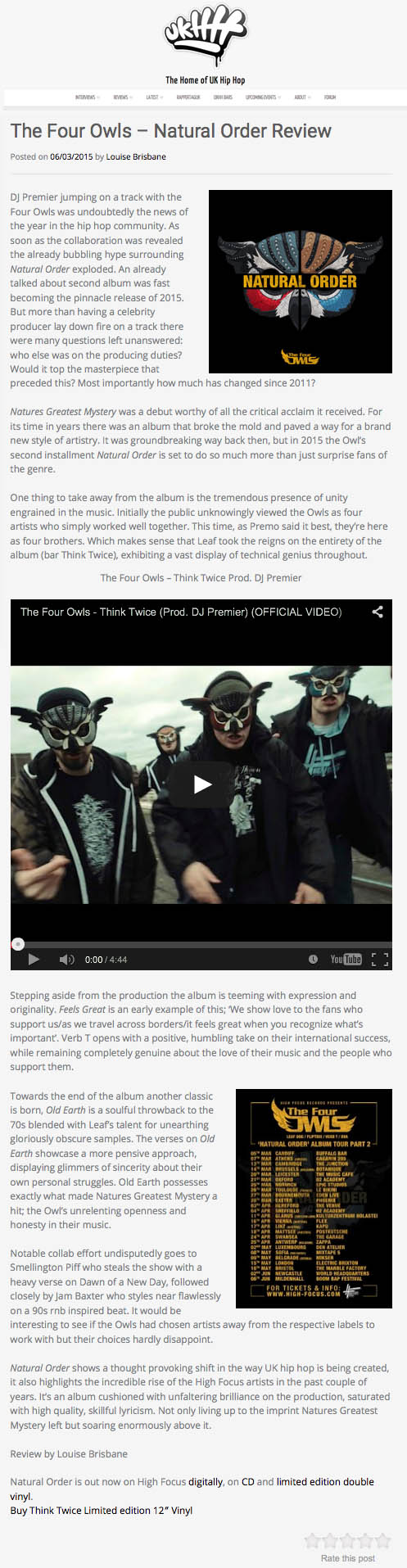 The Four Owls - Natural Order - UKHH Album Review - Official Website of ...