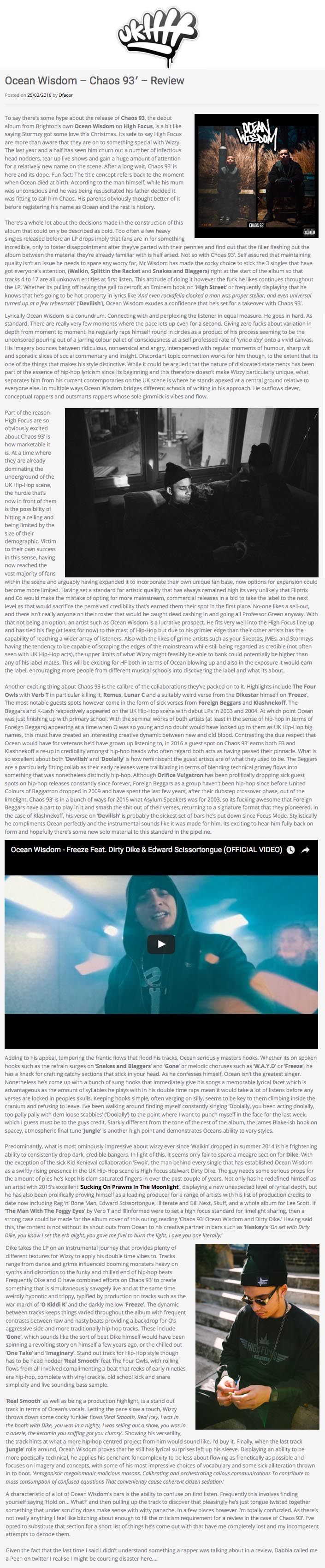 Ocean Wisdom - 'Chaos 93' - UKHH Album Review - Official Website of ...