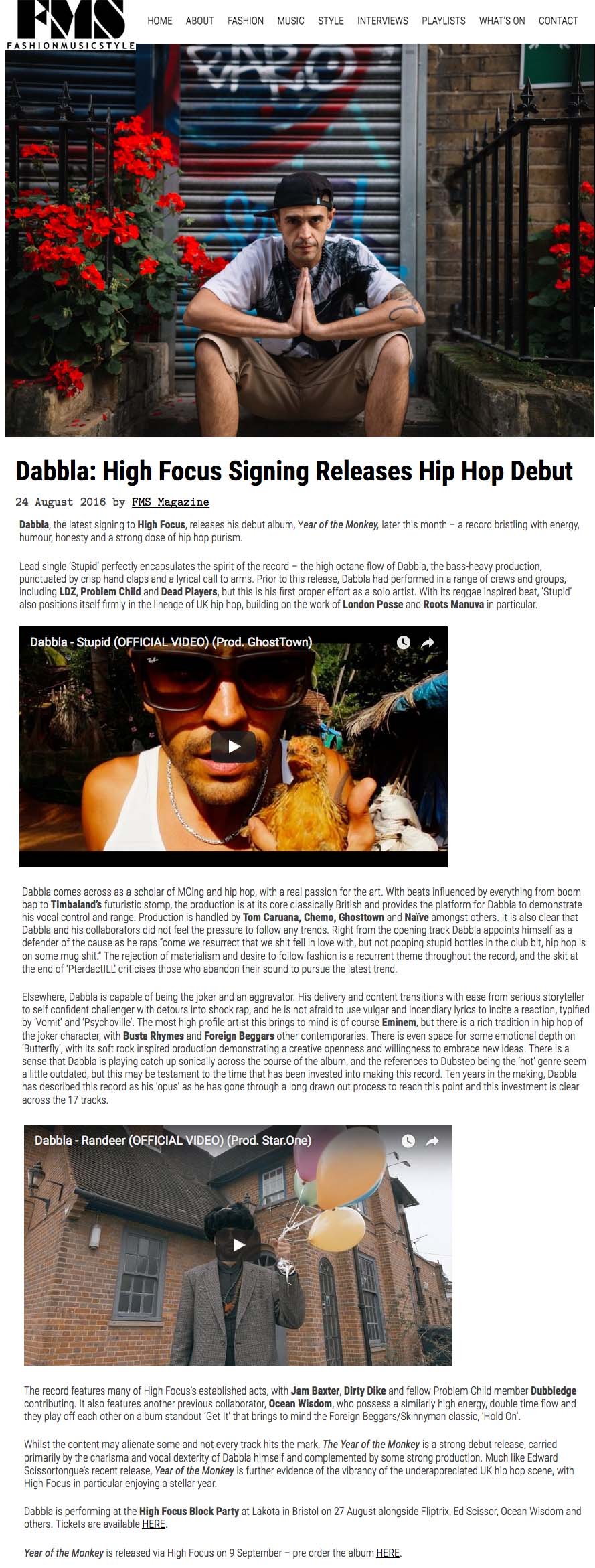 Dabbla - 'Year Of The Monkey' - FMS Mag Album Review - Official Website ...