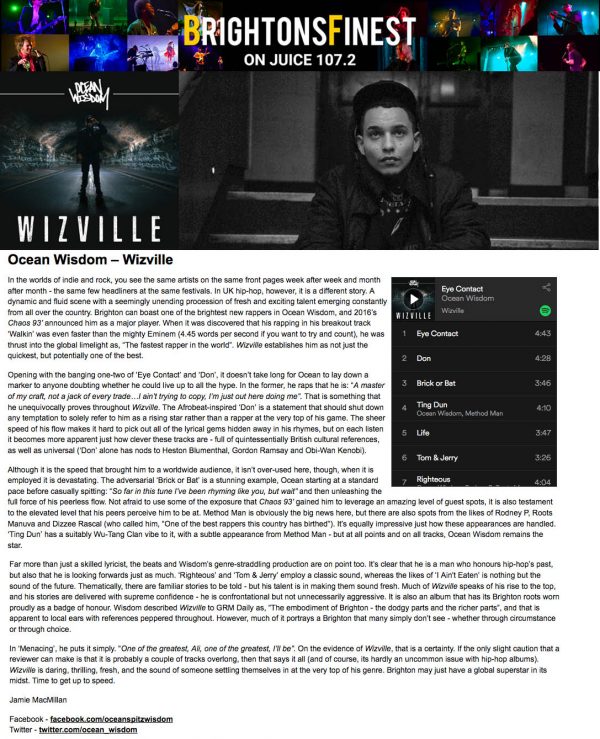 Ocean Wisdom - Wizville - Brighton's Finest Album Review - Official ...