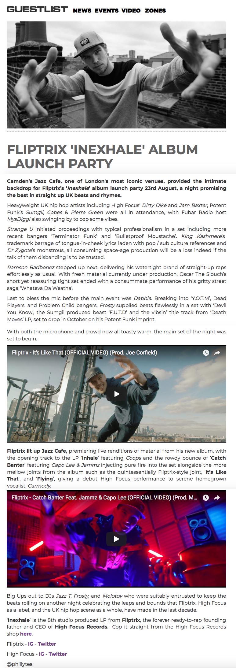 Fliptrix - 'Inexhale' - Guestlist Launch Party Review - Official ...