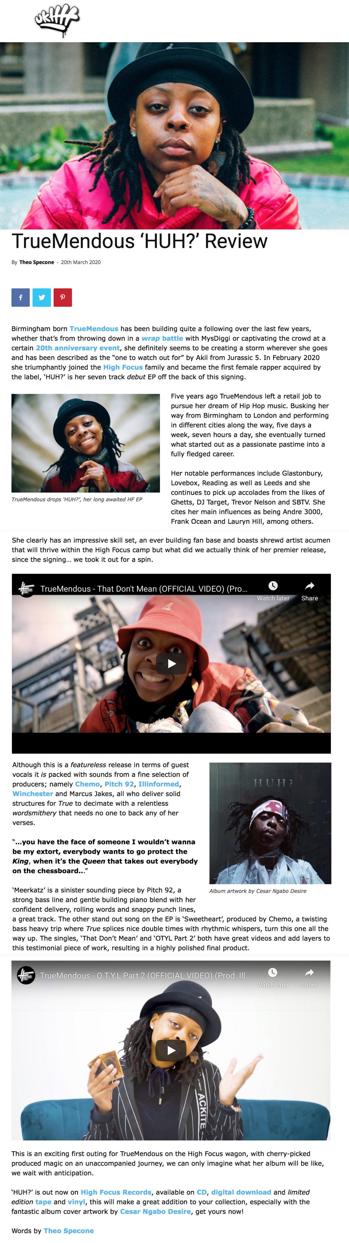 TrueMendous - 'HUH?' - UKHH EP Review - Official Website of High Focus ...