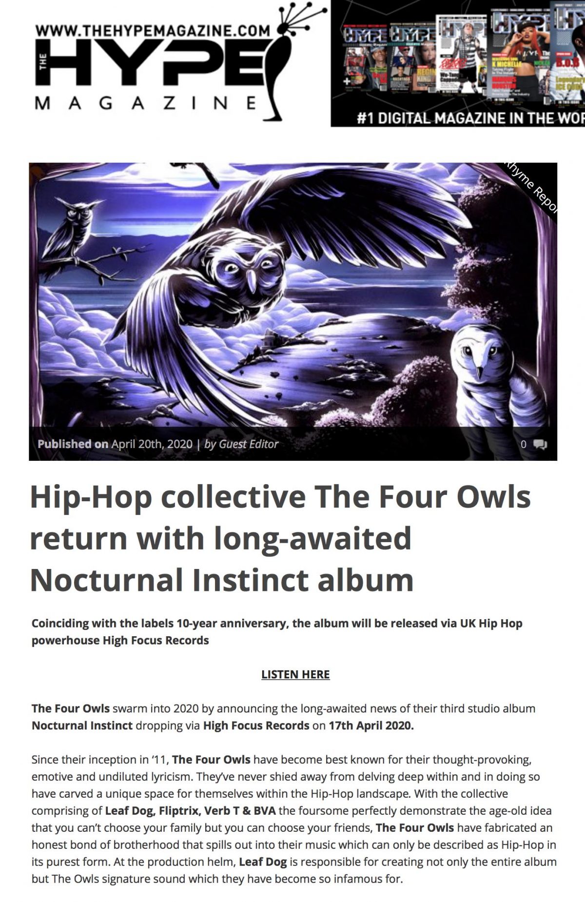 The Four Owls - 'Nocturnal Instinct' - Hype Magazine Feature - Official ...