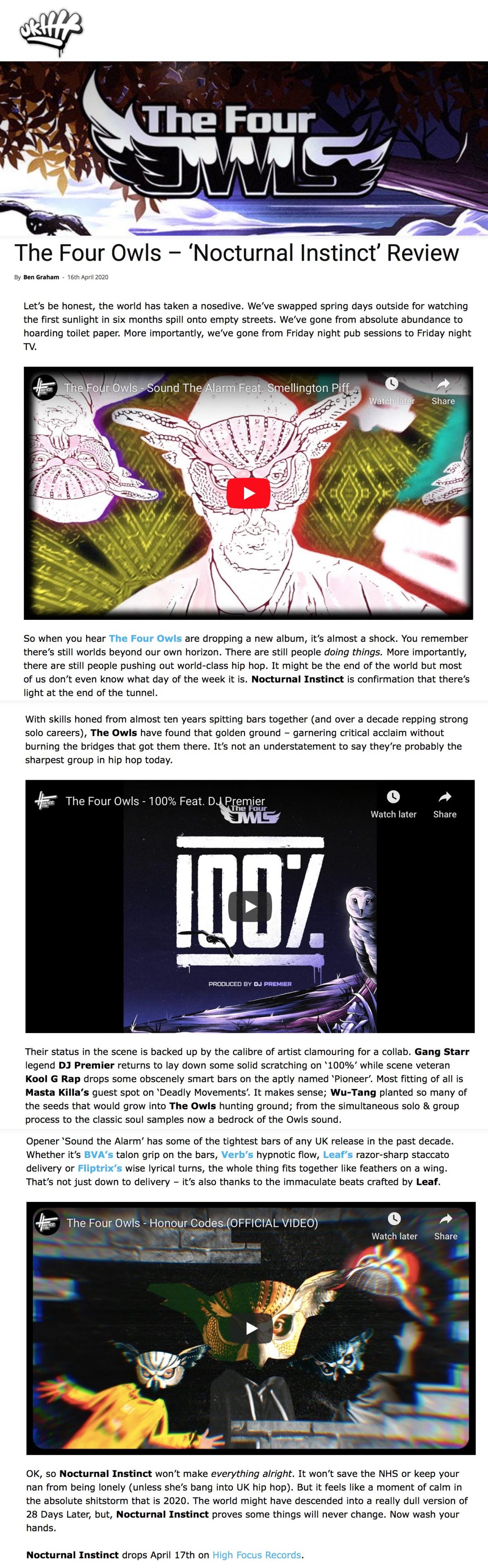 The Four Owls - 'Nocturnal Instinct' - UKHH Album Review - Official ...